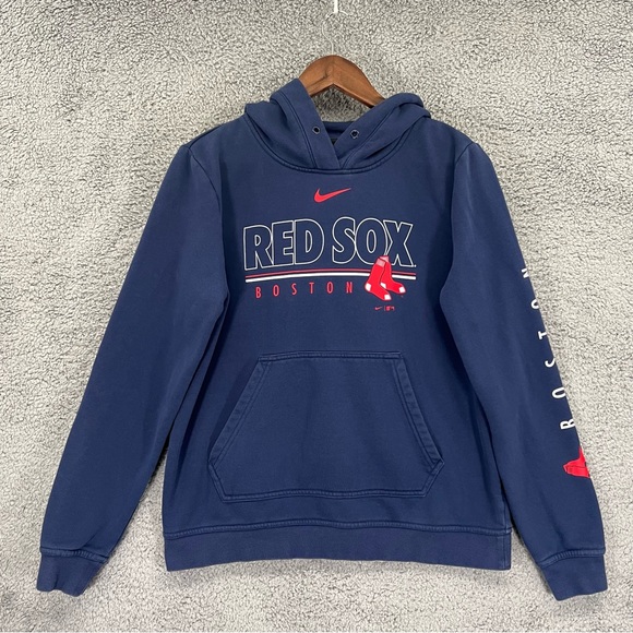 Nike | Sweaters | Nike Boston Red Sox Baseball Hoodie Spell Out Blue ...